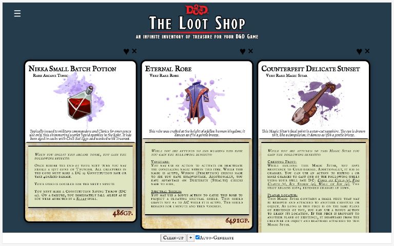 The Loot Shop ― Perchance Generator