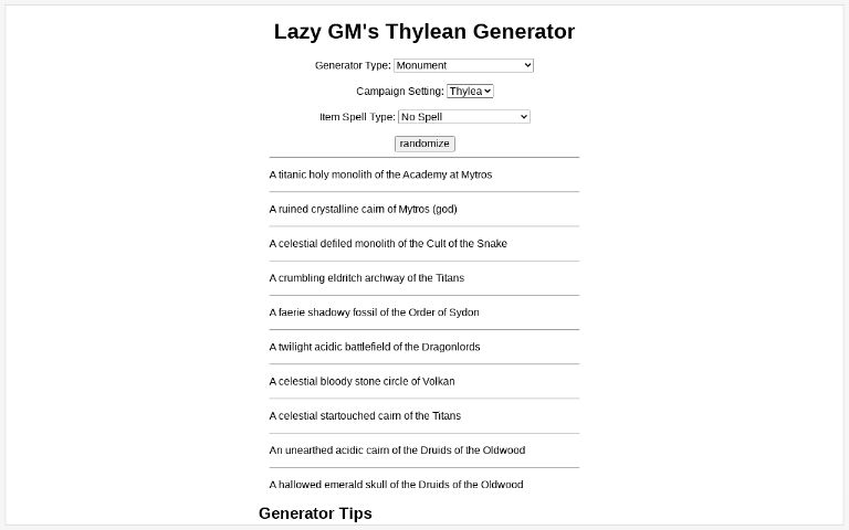 Lazy GM's Thylean Generator