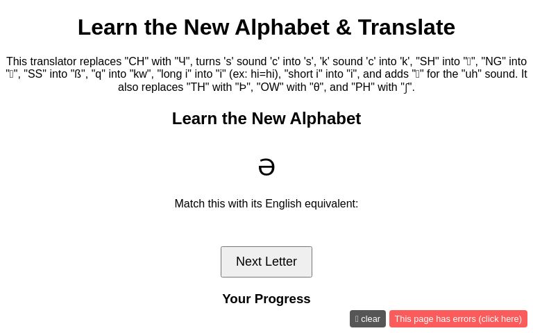 Learn the New Alphabet & Translate ― Perchance Generator