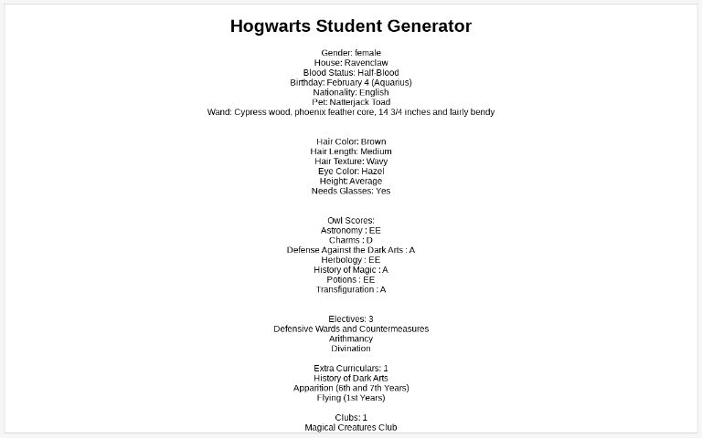 Hogwarts Student Generator