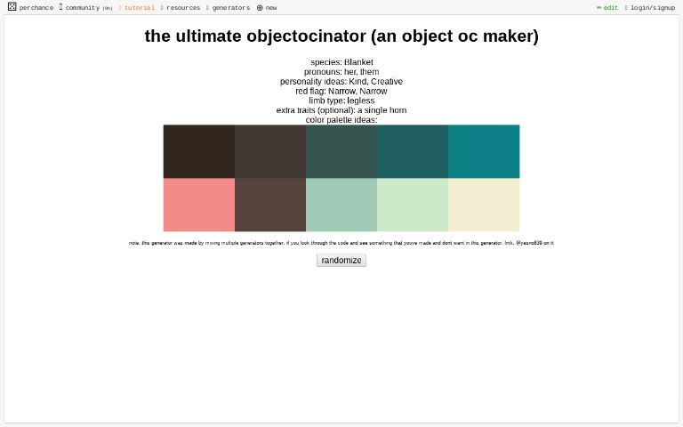 the ultimate objectocinator (an object oc maker) ― Perchance Generator