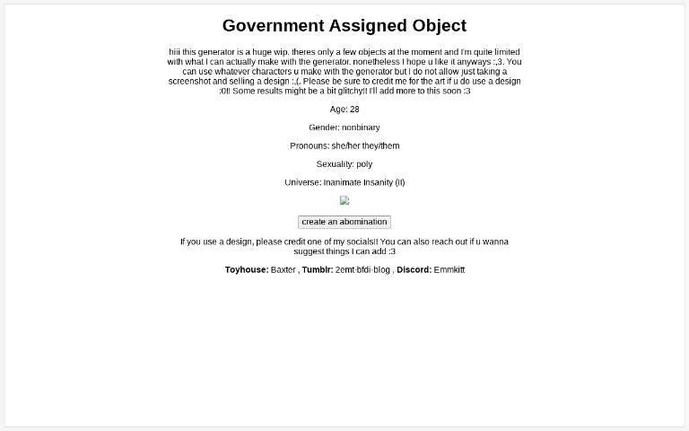 Government Assigned Object ― Perchance Generator