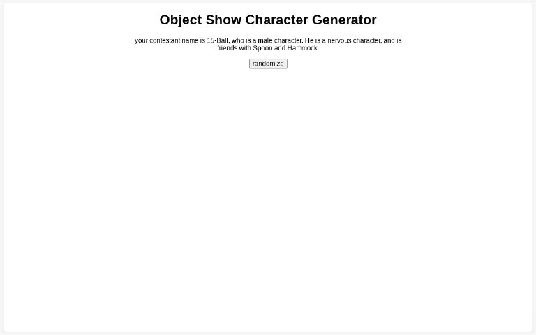 Object Show Character Generator