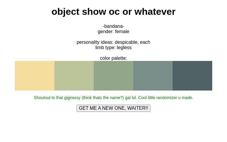 object show oc or whatever ― Perchance Generator