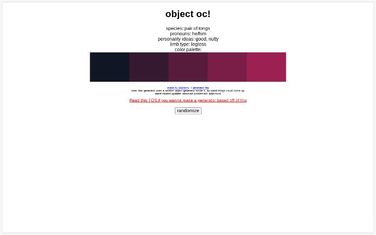 object oc! ― Perchance Generator