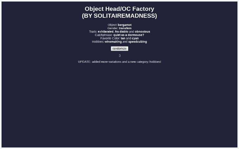 Object Head/OC Factory(BY SOLITAIREMADNESS) ― Perchance Generator