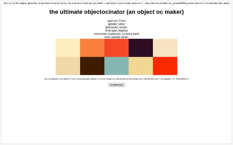 the ultimate objectocinator (an object oc maker) ― Perchance Generator