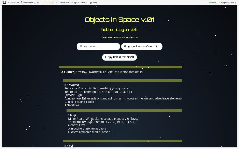 Objects in Space v.01 ― Perchance Generator