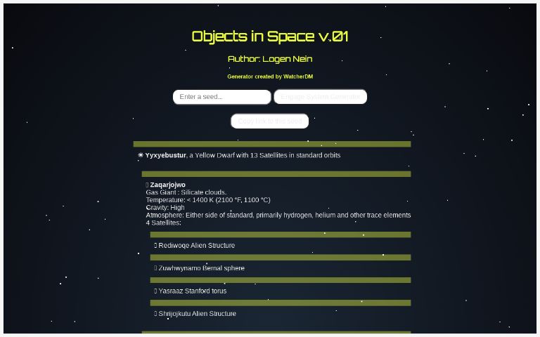 Objects in Space v.01 ― Perchance Generator