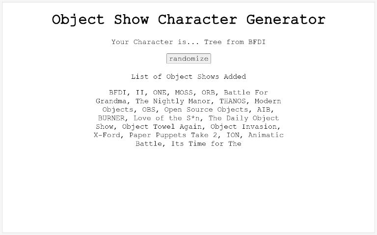 Object Show Character Generator