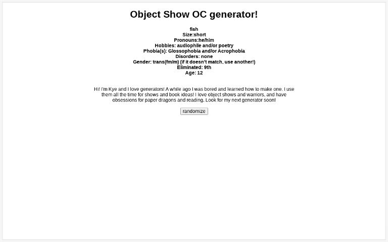 Object Show OC generator!