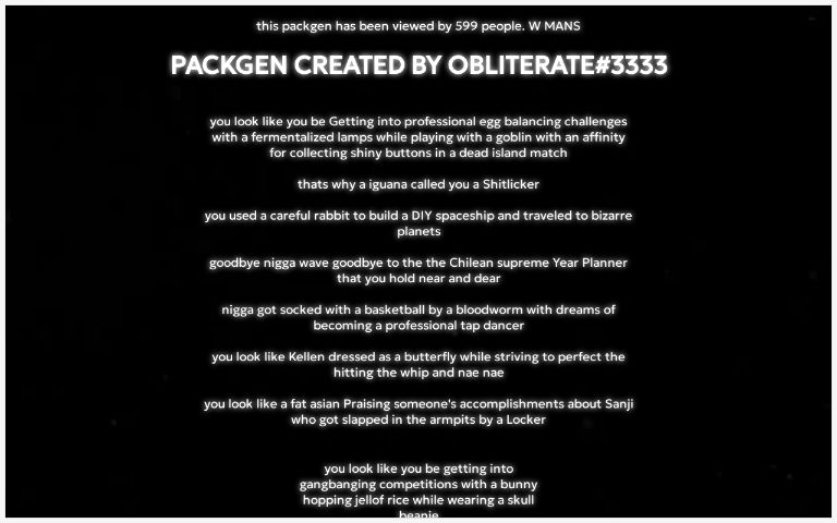 PACKGEN CREATED BY OBLITERATE#3333 ― Perchance Generator