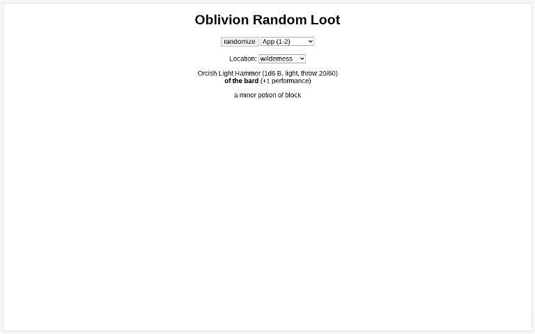 Oblivion Random Loot ― Perchance Generator