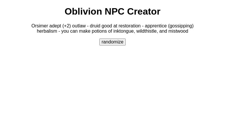 Oblivion NPC Creator ― Perchance Generator