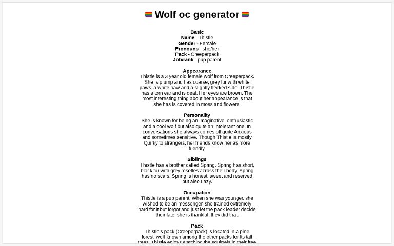Wolf oc generator