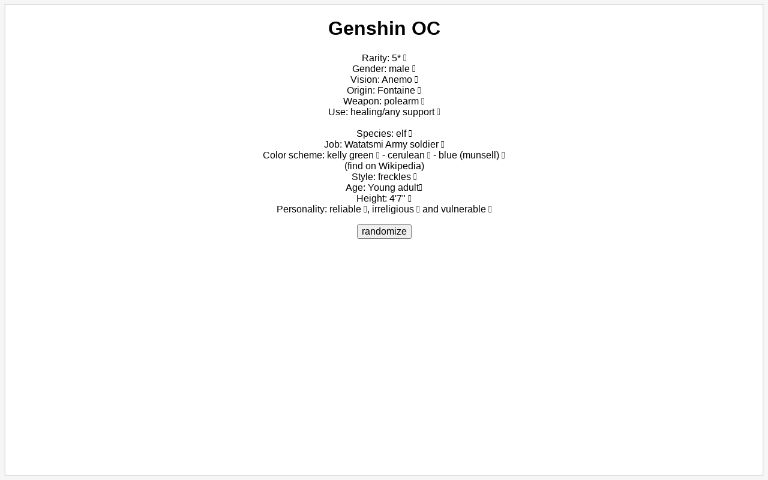 Oc Genshin ― Perchance Generator