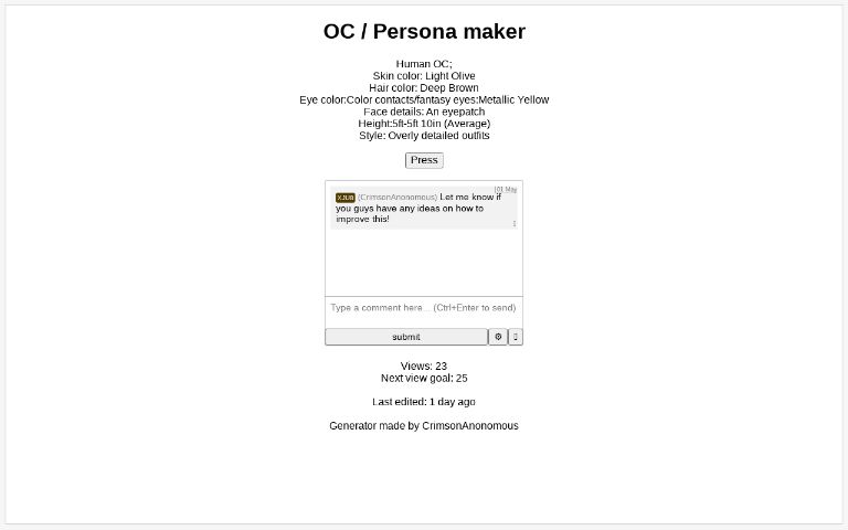 OC / Persona maker ― Perchance Generator