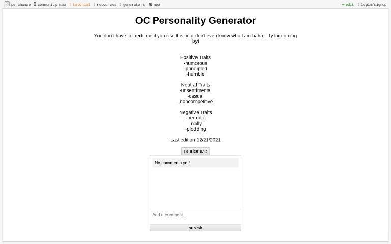 OC Personality Generator