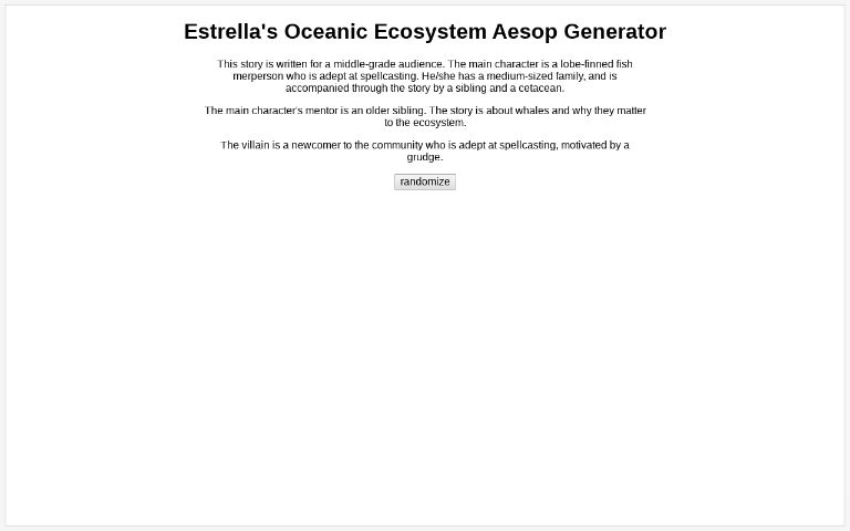 Estrella's Oceanic Ecosystem Aesop Generator