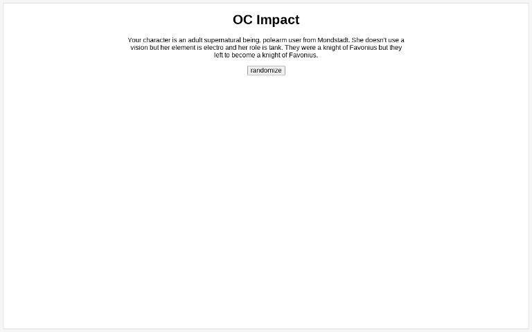 OC Impact ― Perchance Generator