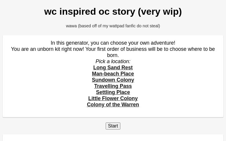 wc inspired oc story (very wip) ― Perchance Generator