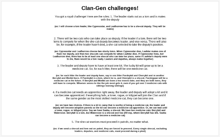 Clan-Gen challenges!