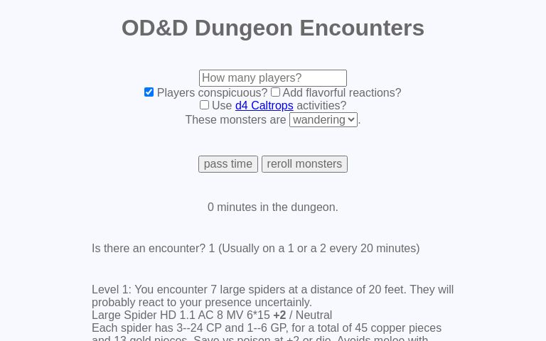 OD&D Dungeon Encounters ― Perchance Generator