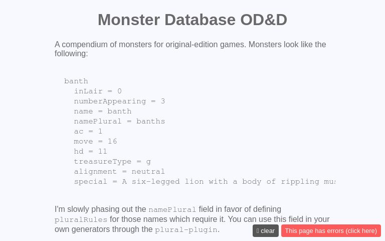 Monster Database OD&D ― Perchance Generator