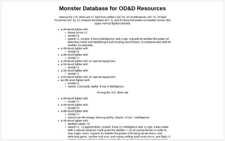 Monster Database for OD&D Resources ― Perchance Generator