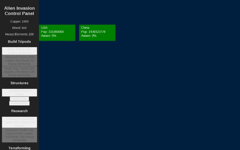 Alien Invasion Control Panel ― Perchance Generator