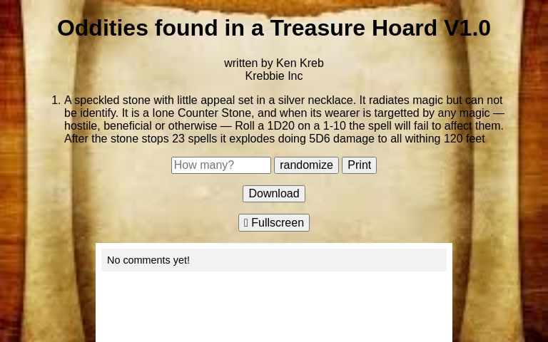 Oddities found in a Treasure Hoard V1.0 ― Perchance Generator
