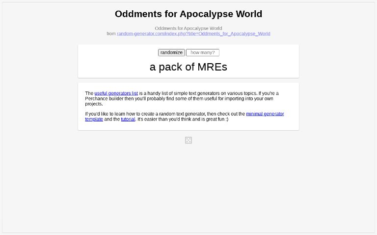 Oddments for Apocalypse World ― Perchance Generator