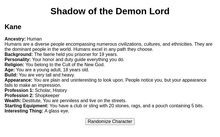 Shadow of the Demon Lord ― Perchance Generator