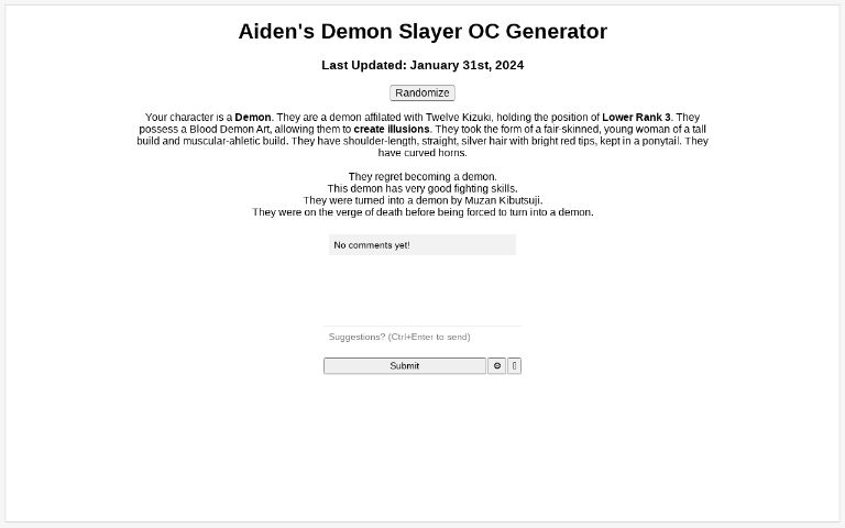 Aiden's Demon Slayer OC Generator