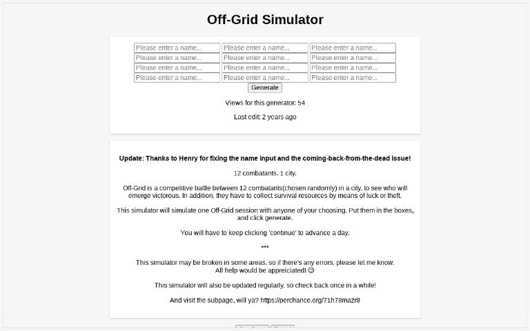 Off-Grid Simulator ― Perchance Generator