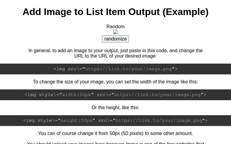 Add Image to List Item Output (Example) ― Perchance Generator