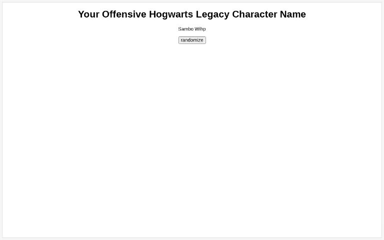 Your Offensive Hogwarts Legacy Character Name ― Perchance Generator
