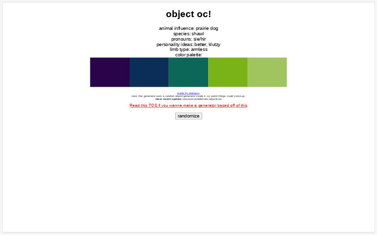 object oc! ― Perchance Generator