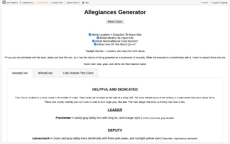 Allegiances Generator