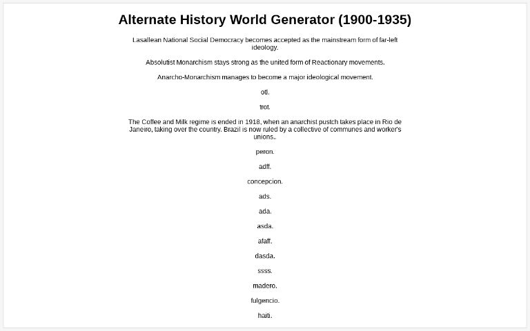 Alternate History World Generator (1900-1935)