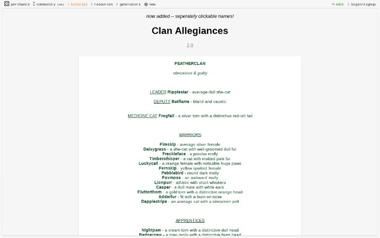 Clan Allegiances ― Perchance Generator