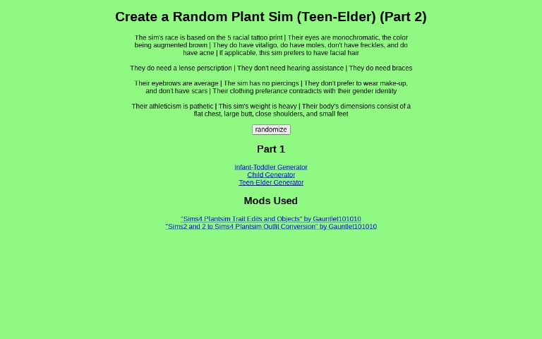 Create a Random Plant Sim (Teen-Elder) (Part 2) ― Perchance Generator