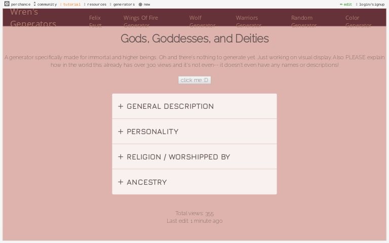 Gods, Goddesses, and Deities ― Perchance Generator