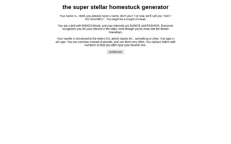 the super stellar homestuck generator