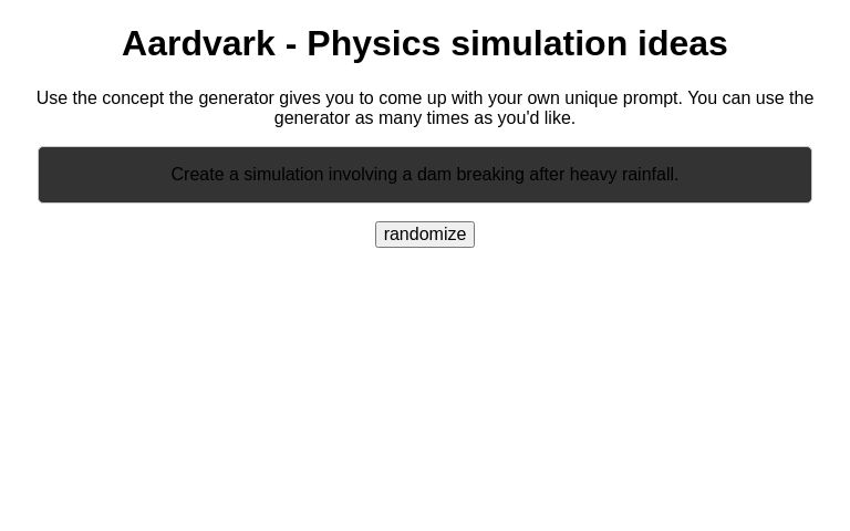 Aardvark - Physics simulation ideas ― Perchance Generator