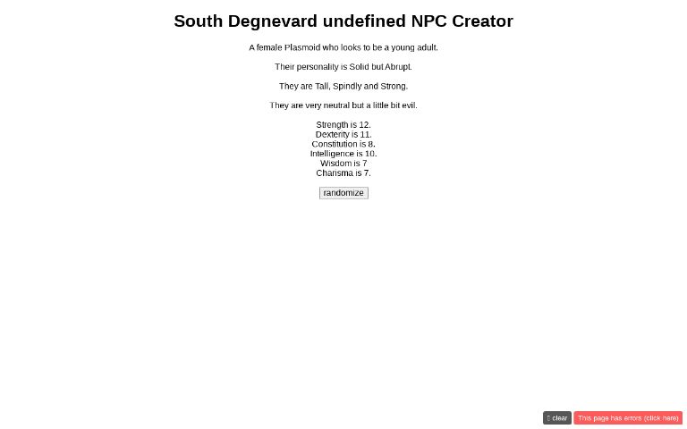 South Degnevard undefined NPC Creator ― Perchance Generator