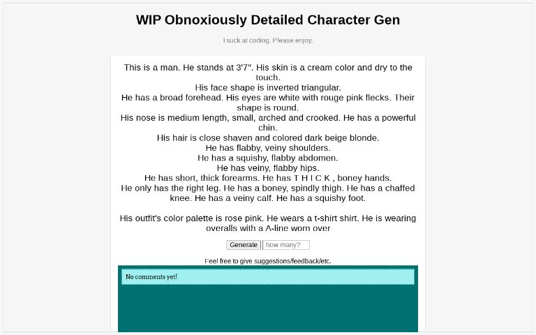 WIP Obnoxiously Detailed Character Gen