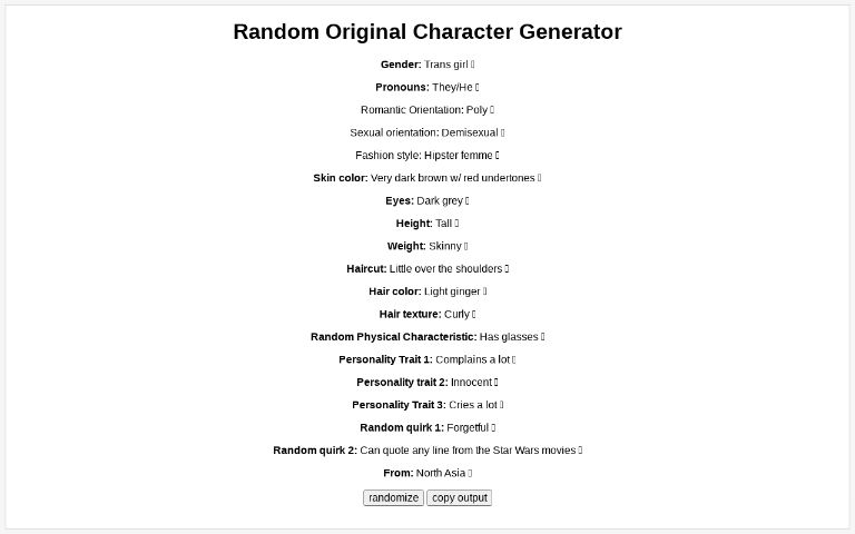 Random Original Character Generator