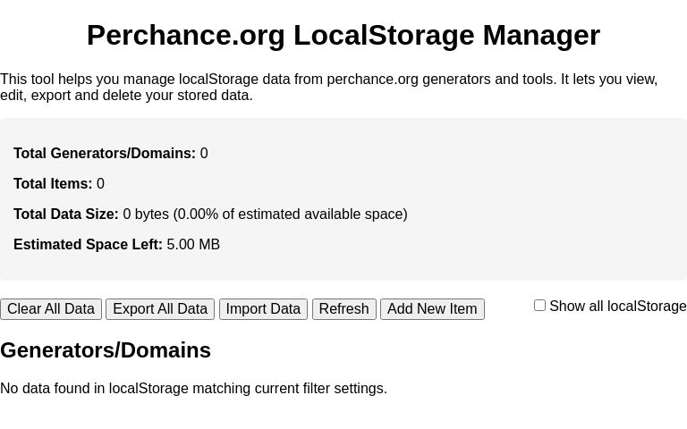 Perchance.org LocalStorage Manager ― Perchance Generator