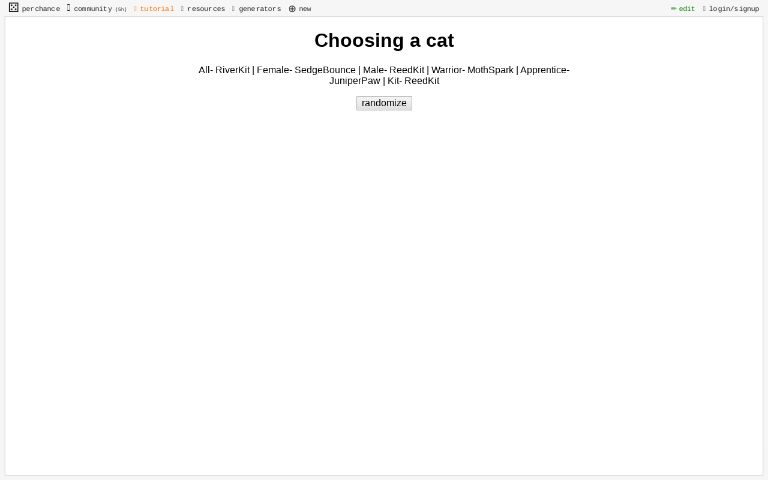 Choosing a cat ― Perchance Generator